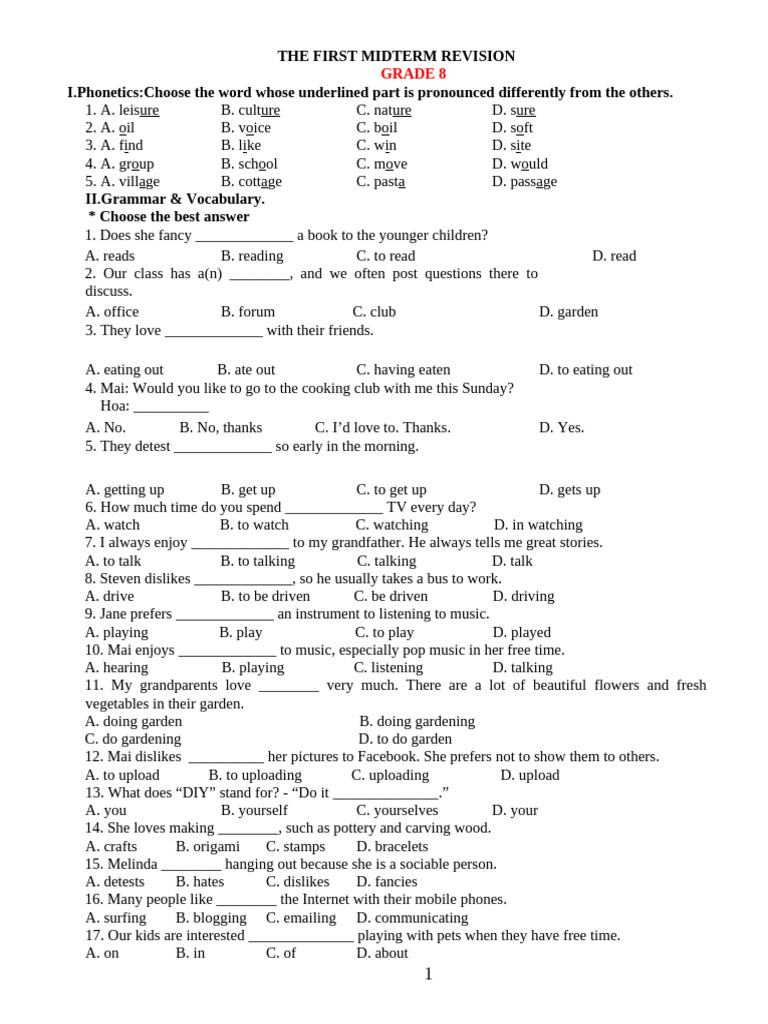 Grade 8 Midterm Revision Guide | PDF