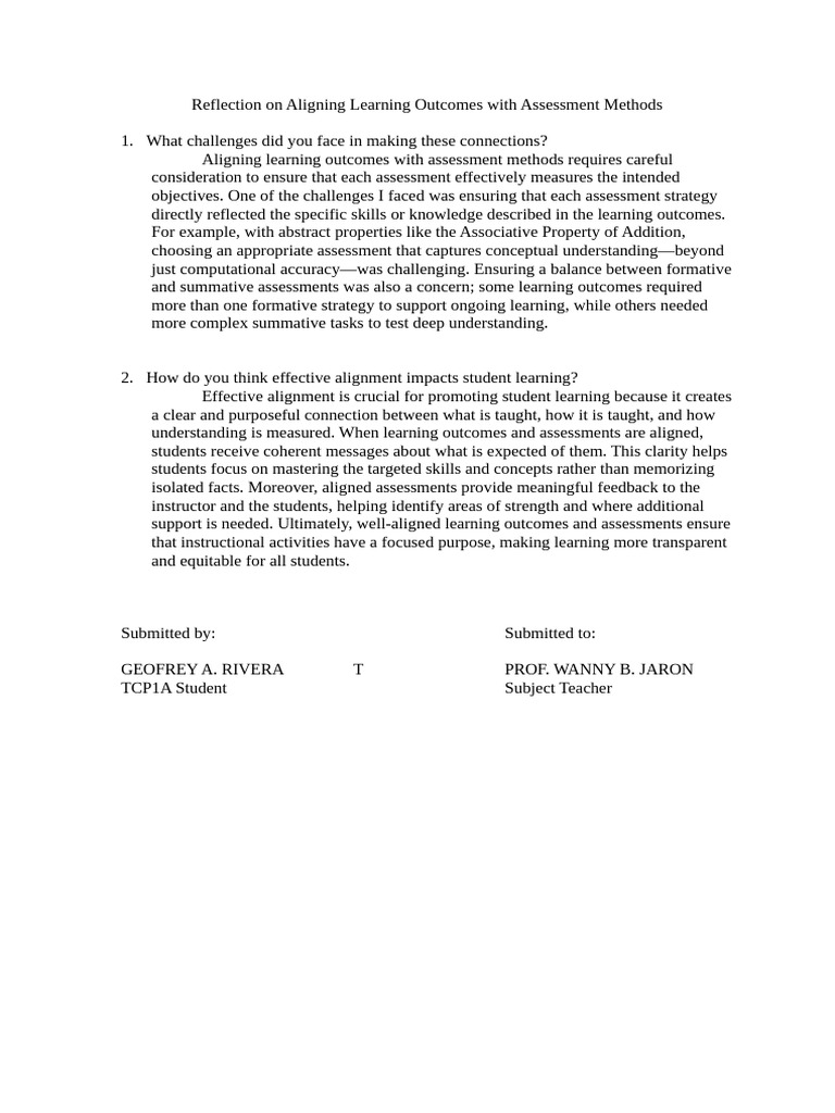 Aligning Learning Outcomes with Assessments | PDF