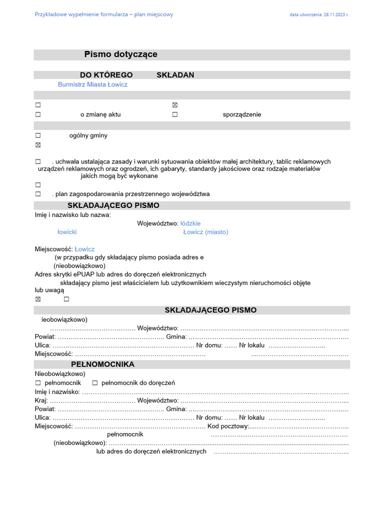 Przyklad Wypelnionego Wniosku - Uwagi Do Projektu MPZP | PDF