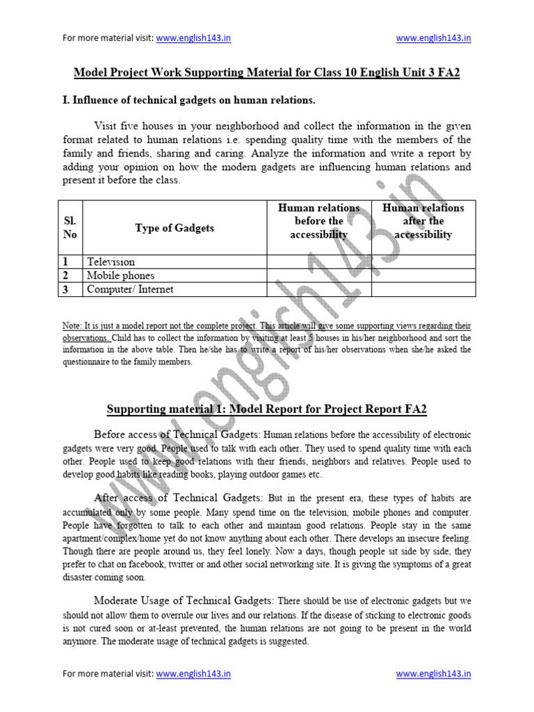 Project Work Supporting Material For Class 10 Unit 3 For FA2 | PDF | Social Networking Service ...