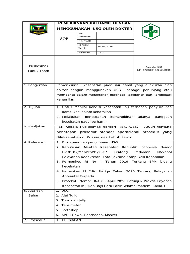 Sop Pemeriksaan Usg | PDF