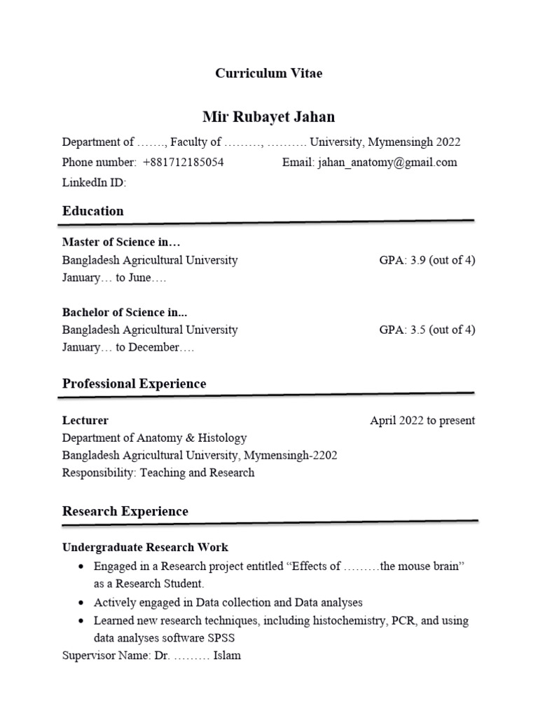 CurriculumVitae Template | PDF | Neuroscience