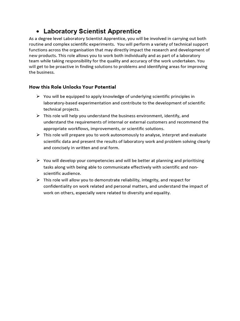 Generic Laboratory Scientist Apprentice Role 2 | PDF