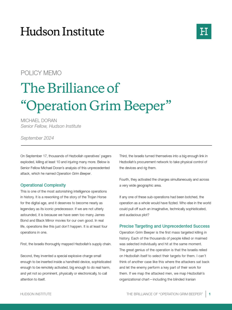 Operation Grim Beeper: A Tactical Analysis | PDF | Hezbollah | Conflicts