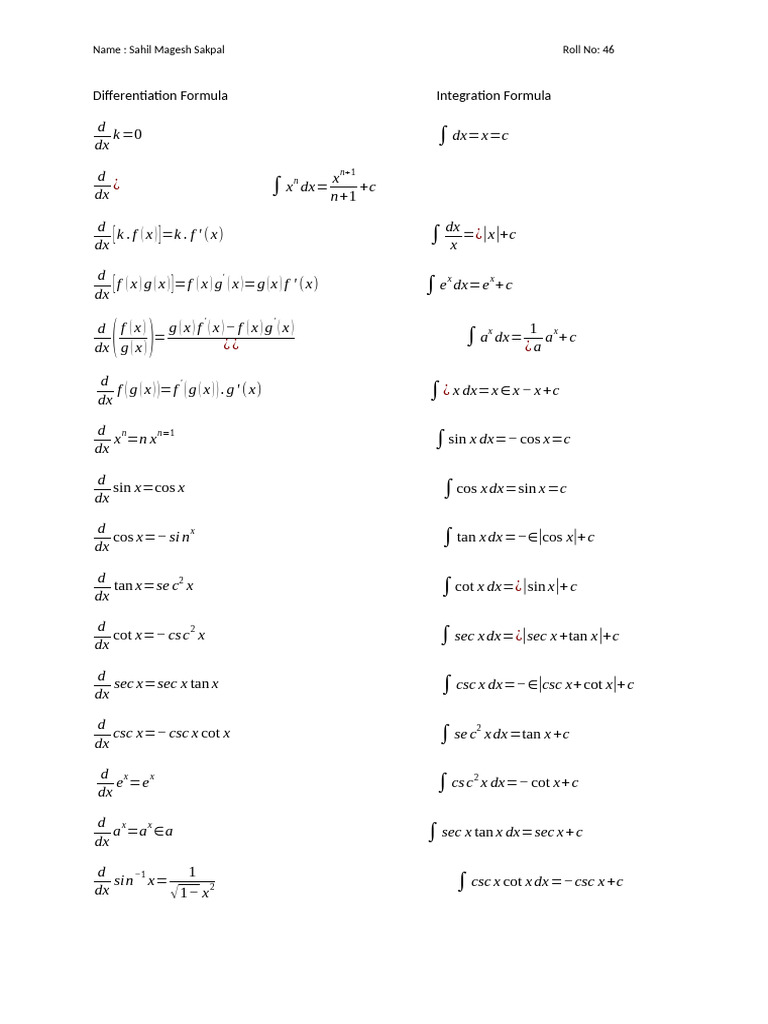 Calculus and Trigonometry Formulas | PDF | Elementary Mathematics ...
