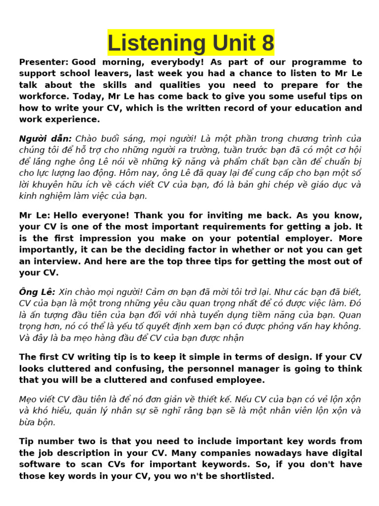 Listening Unit 8 | PDF