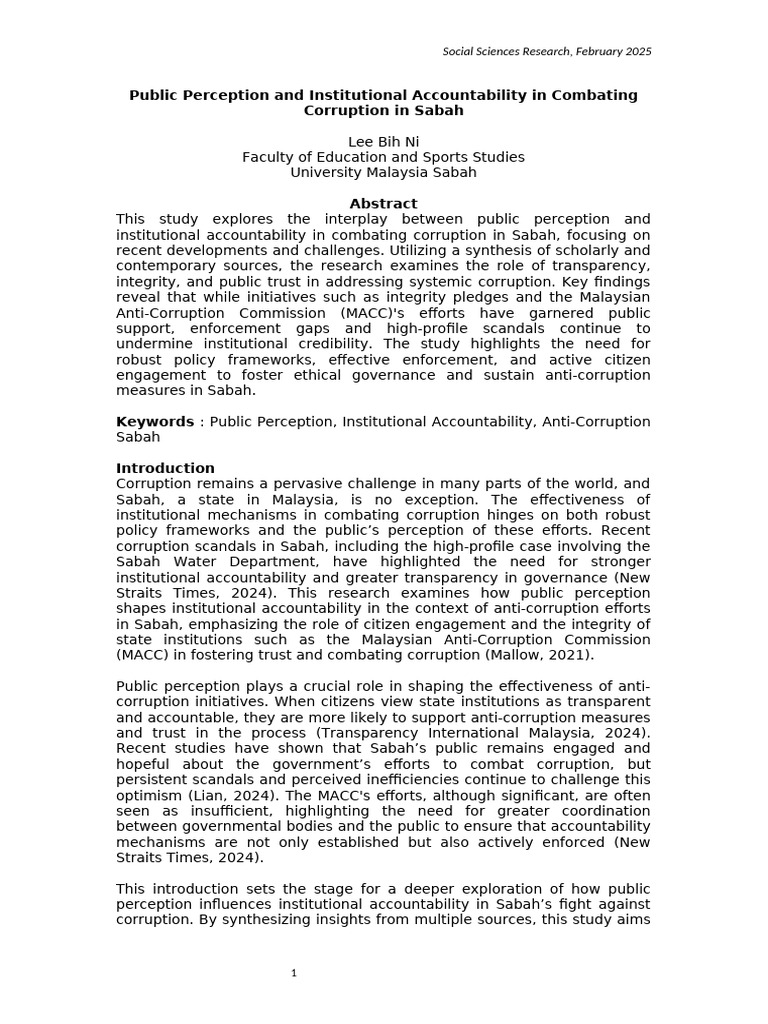 Public Perception and Institutional Accountability in Combating ...