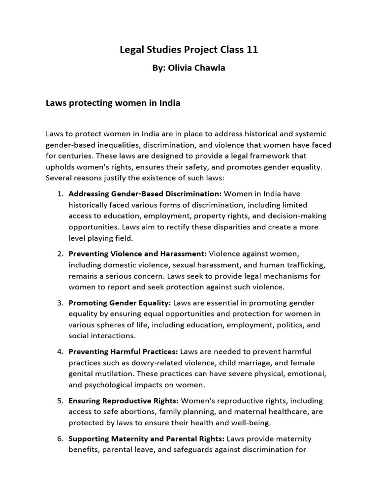Legal Studies Project Class 11 | PDF | Abortion | Domestic Violence