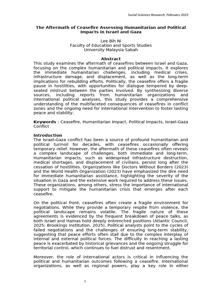 The Aftermath of Ceasefire Assessing Humanitarian and Political Impacts in Israel and Gaza | PDF ...