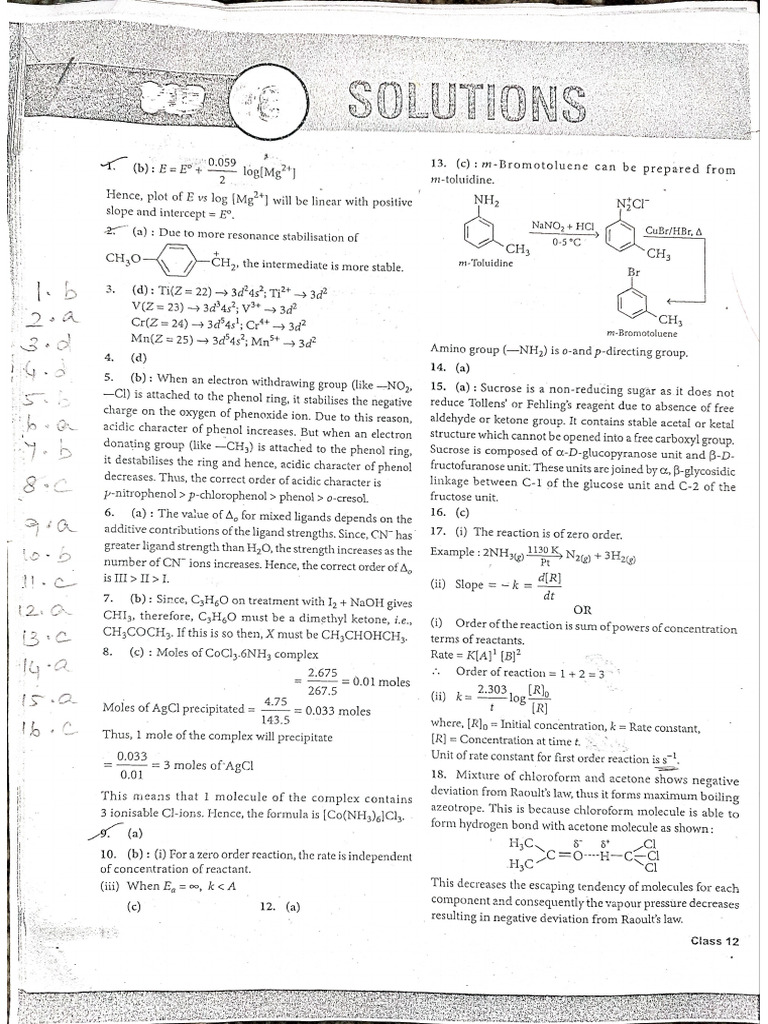 Chem Answer Key For Sample Paper | PDF