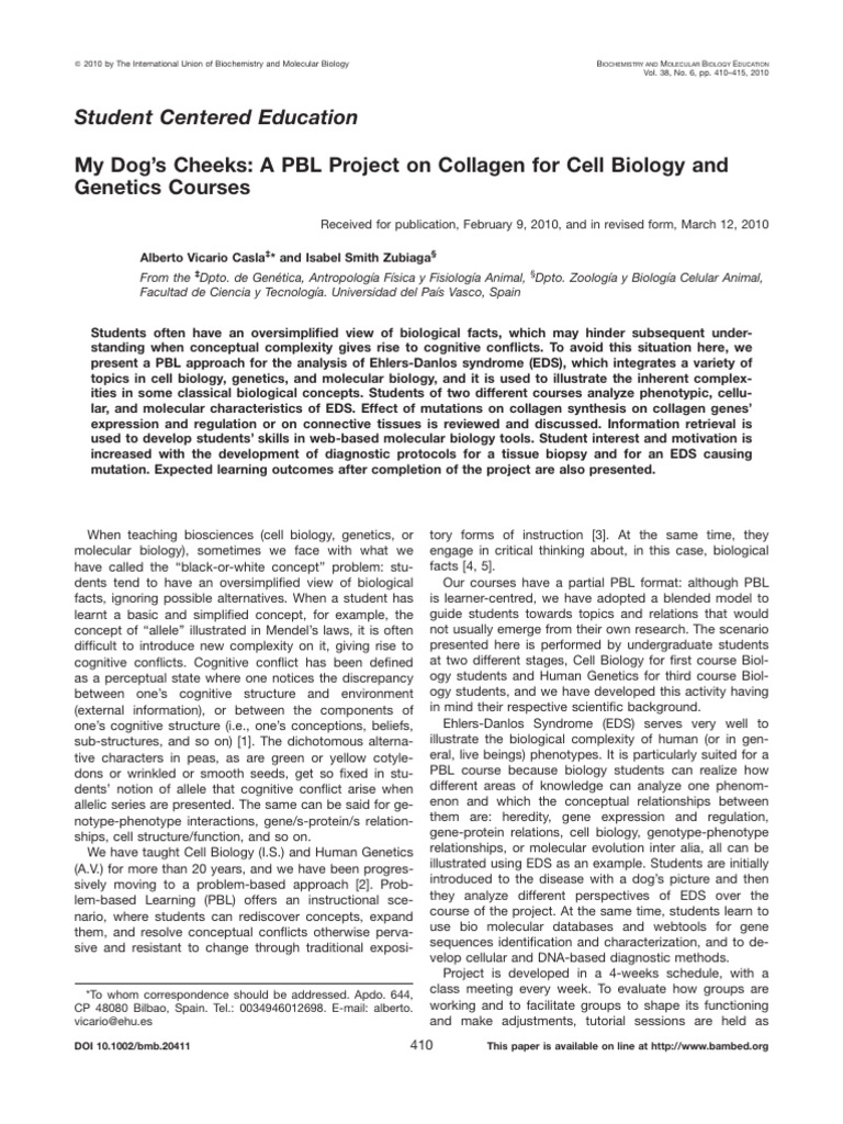 Biochem Molecular Bio Educ - 2010 - Casla - My Dog S Cheeks A PBL Project On Collagen For Cell ...