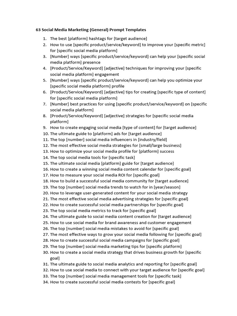 63 Social Media Marketing (General) Prompt Templates | PDF | Social ...