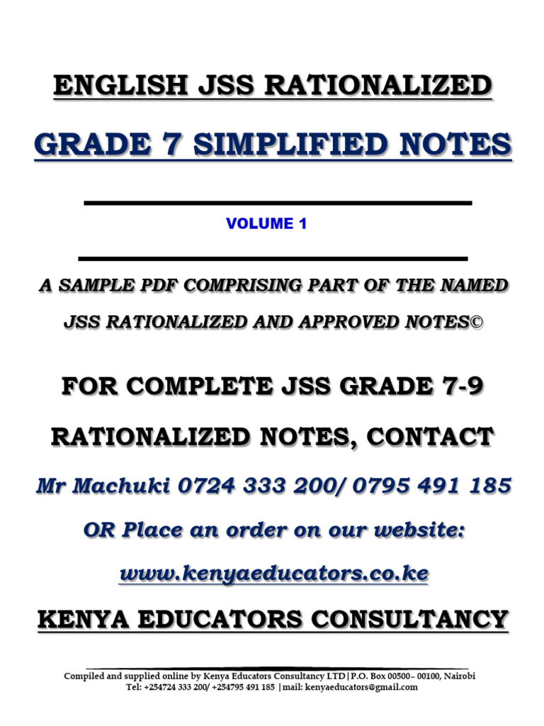 Eng Grade 7 Simplified Notes Sample | PDF | Noun | English Language