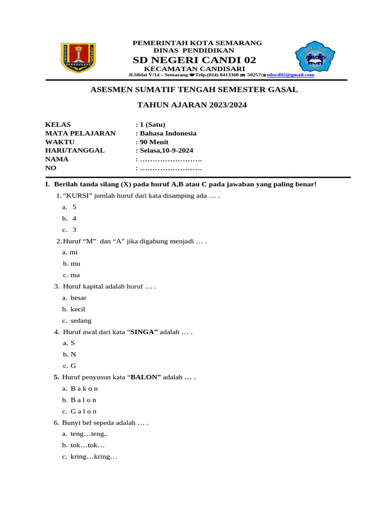 PTS KLS 1 BHS. indonesia | PDF