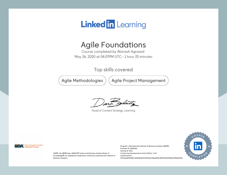 CertificateOfCompletion - Agile Foundations | PDF