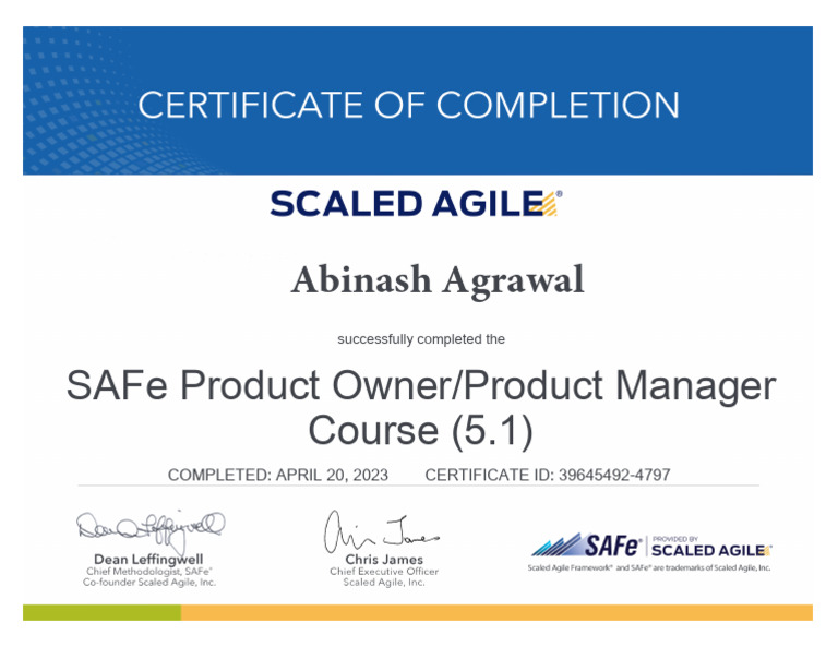 SAFe Certificate - Abinash Popm | PDF
