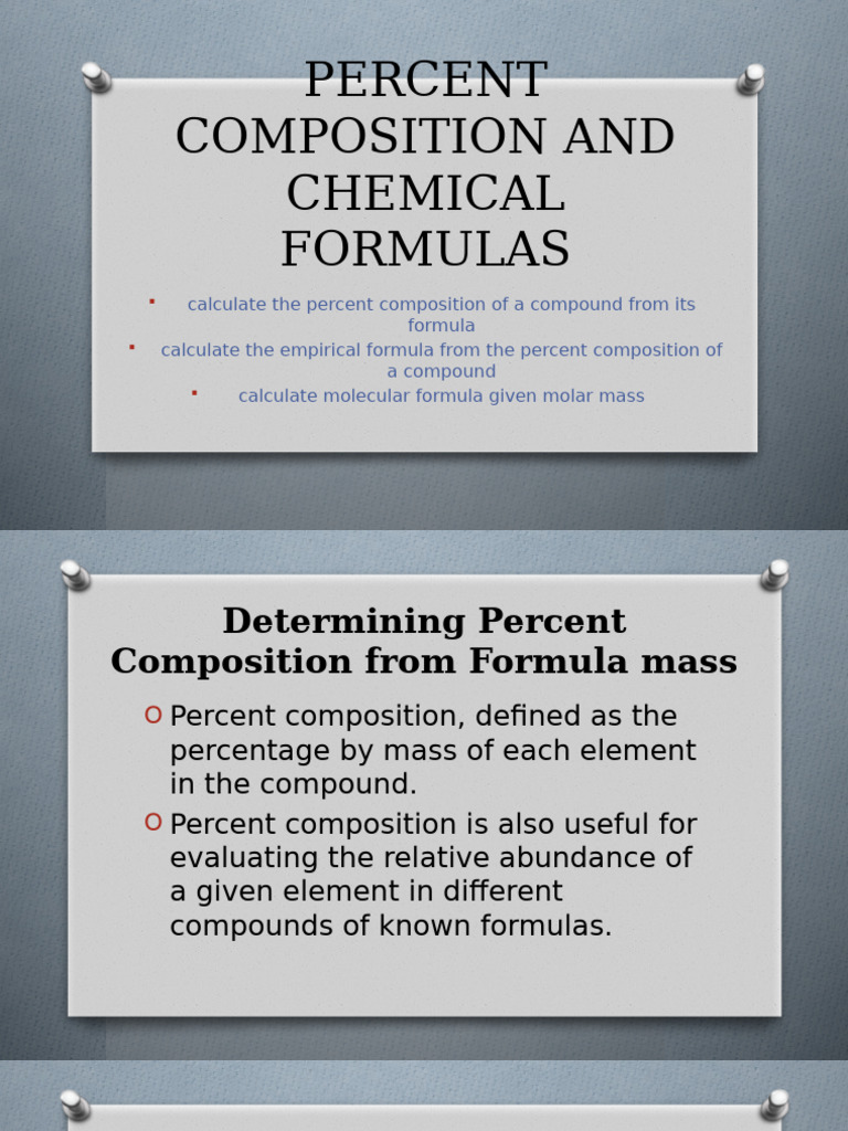 Percent Composition and Chemical Formulas | PDF | Mole (Unit) | Molecules