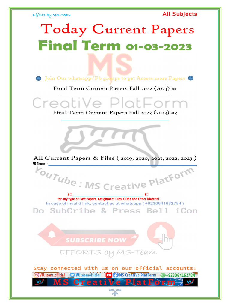 1 March Mega Collection Final Term Current Papers 2023 | PDF