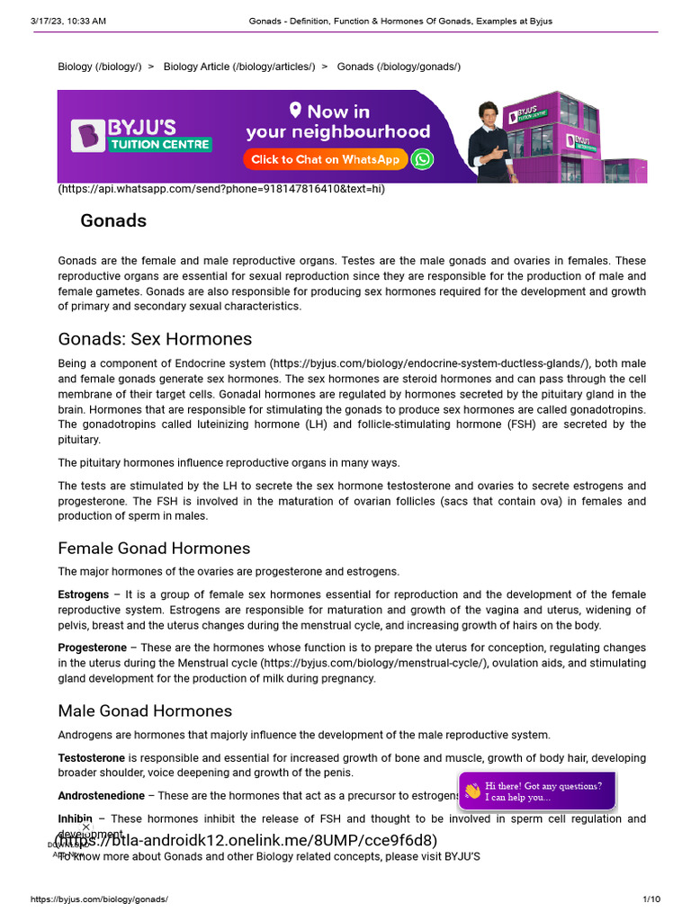 Gonads - Definition, Function & Hormones of Gonads, Examples at Byjus ...