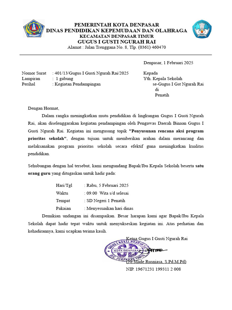 2. SURAT UNDANGAN KEGIATAN PENDAMPINGAN GUGUS IGST NGURAH RAI FEB 2025 - Google Docs | PDF