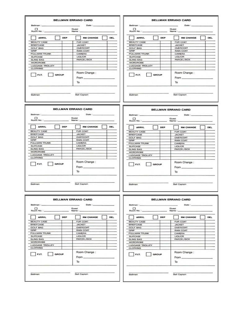 Contoh Bellboy Errand Card RTP | PDF