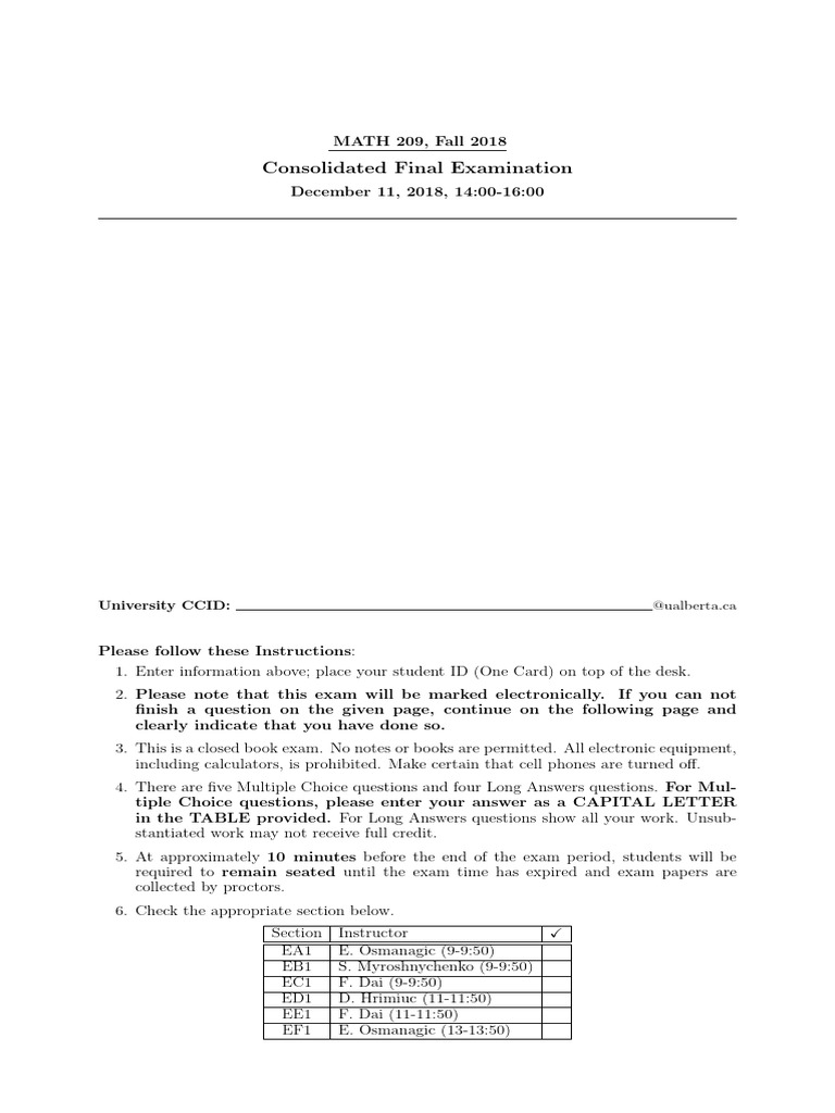 MATH 209 Fall 2018 Final Exam Guide | PDF | Geometry | Euclidean Geometry