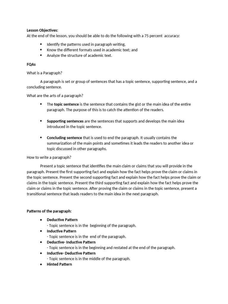 HANDOUTS-LESSON-2 2 | PDF | Essays | Paragraph