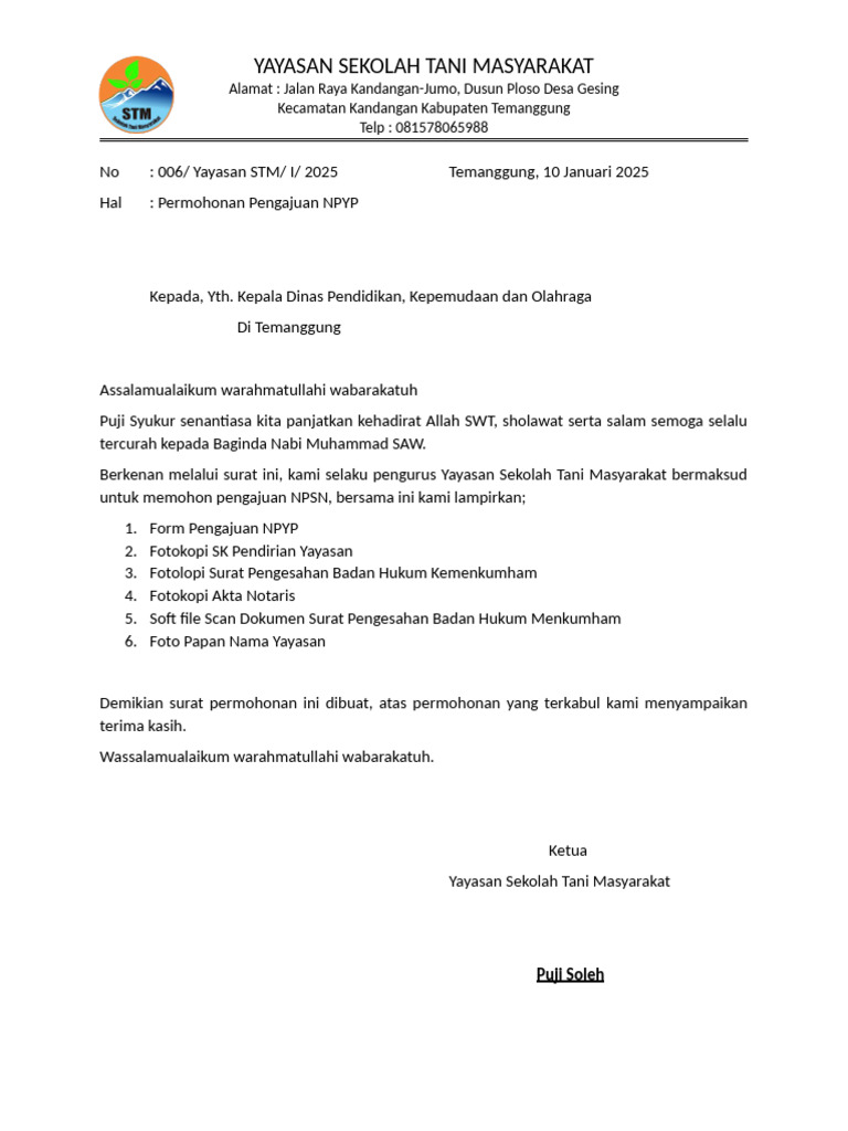 Permohonan NPYP Yayasan STM | PDF