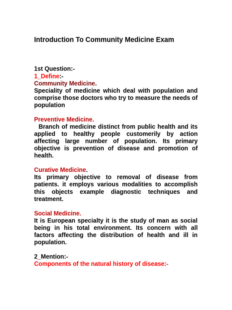 Community Medicine Exam Overview | PDF | Medicine | Medical Specialties