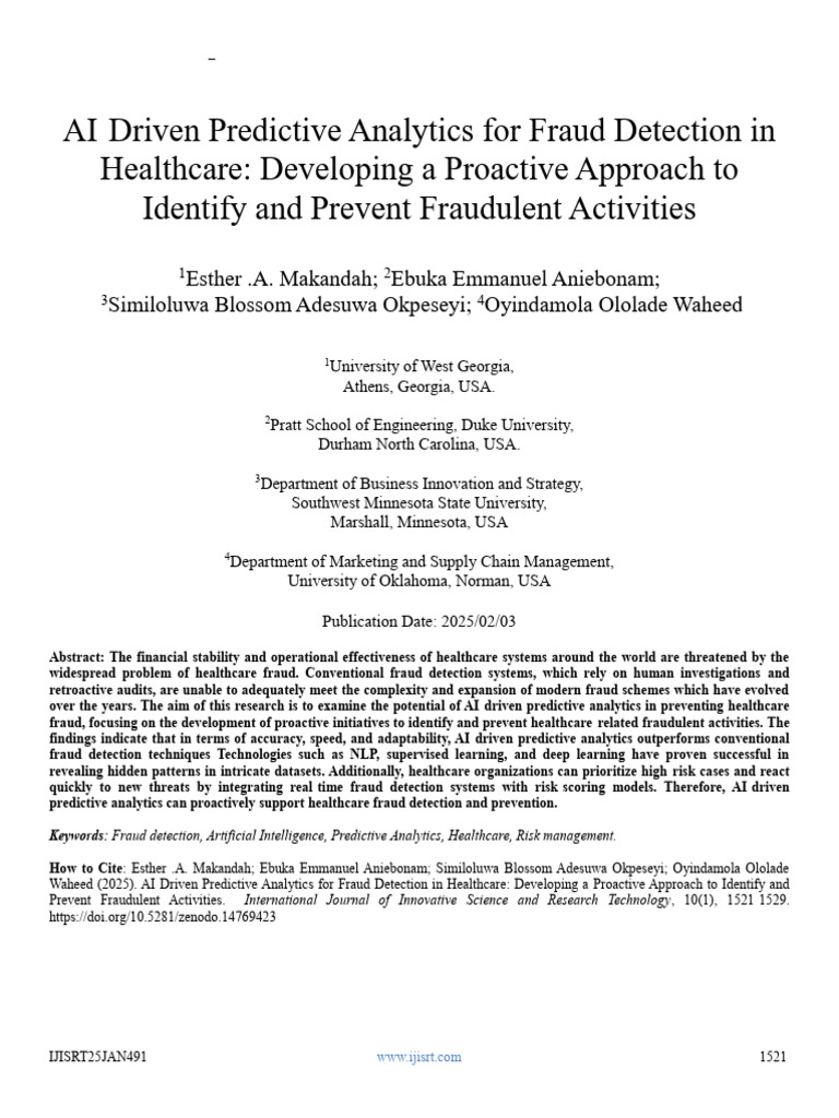 AI-Driven Predictive Analytics for Fraud Detection in Healthcare ... AI-Driven Predictive Analytics for Fraud Detection in Healthcare ...