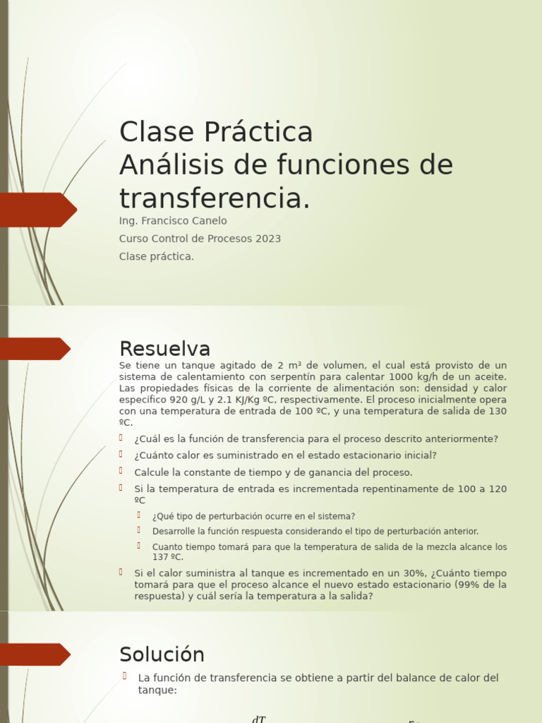 Análisis de Funciones de Transferencia en Tanque Agitado | PDF | Calor | Temperatura