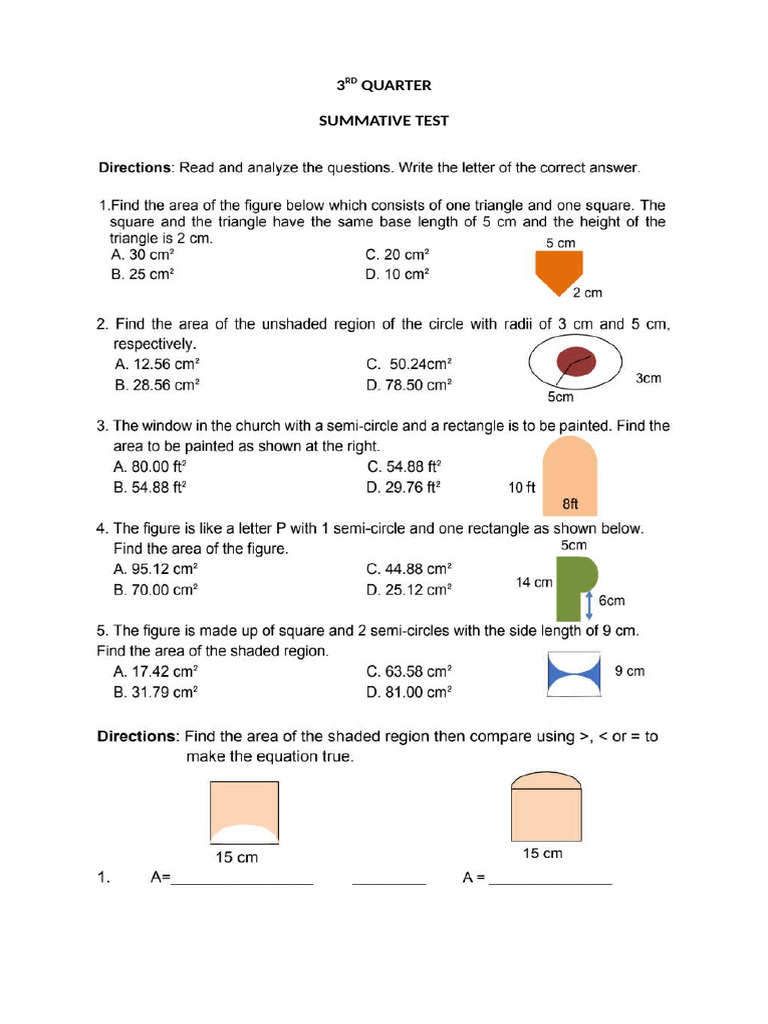 Find The Area - Summative Test | PDF