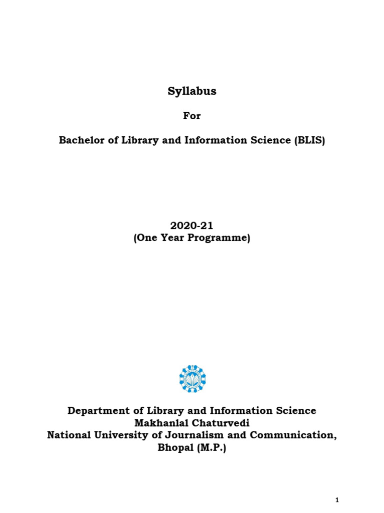 BLIS-Syllabus-2020-21 | PDF | Information Science