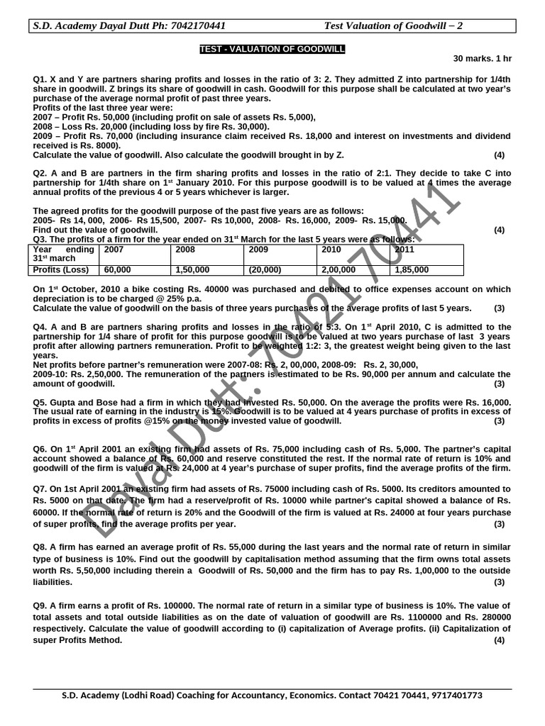 valuation of Goodwill chap 2 test | PDF | Goodwill (Accounting ...