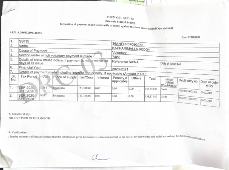Form GST DRC - 03 | PDF