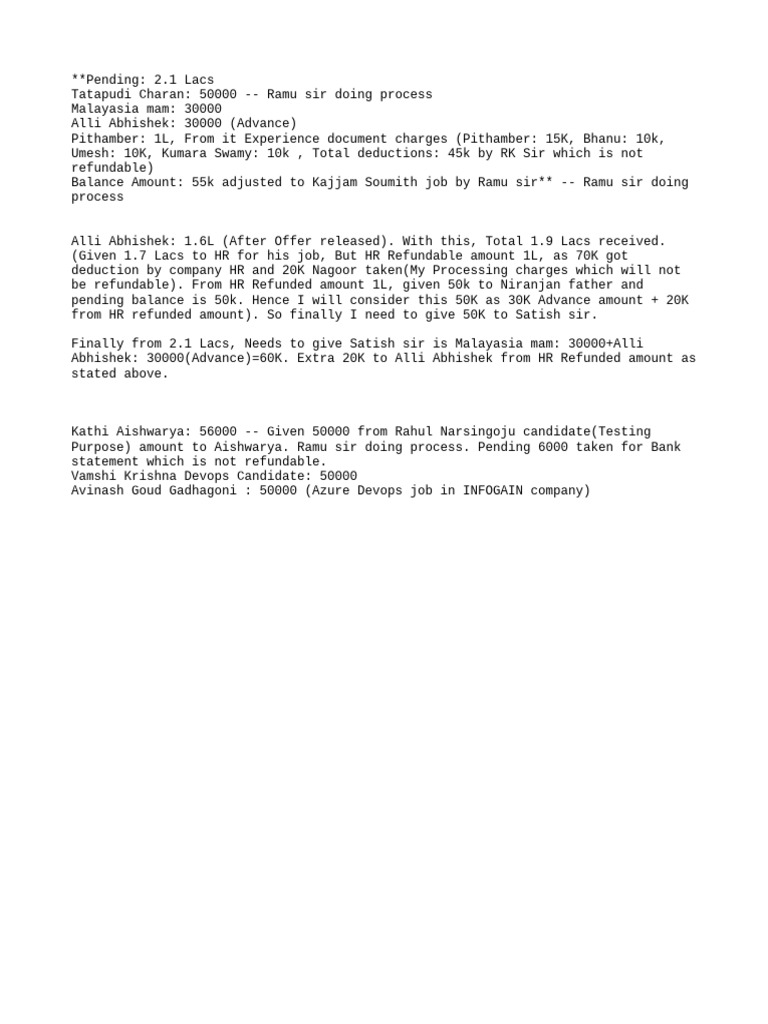 Satish Sir Refund Amounts | PDF