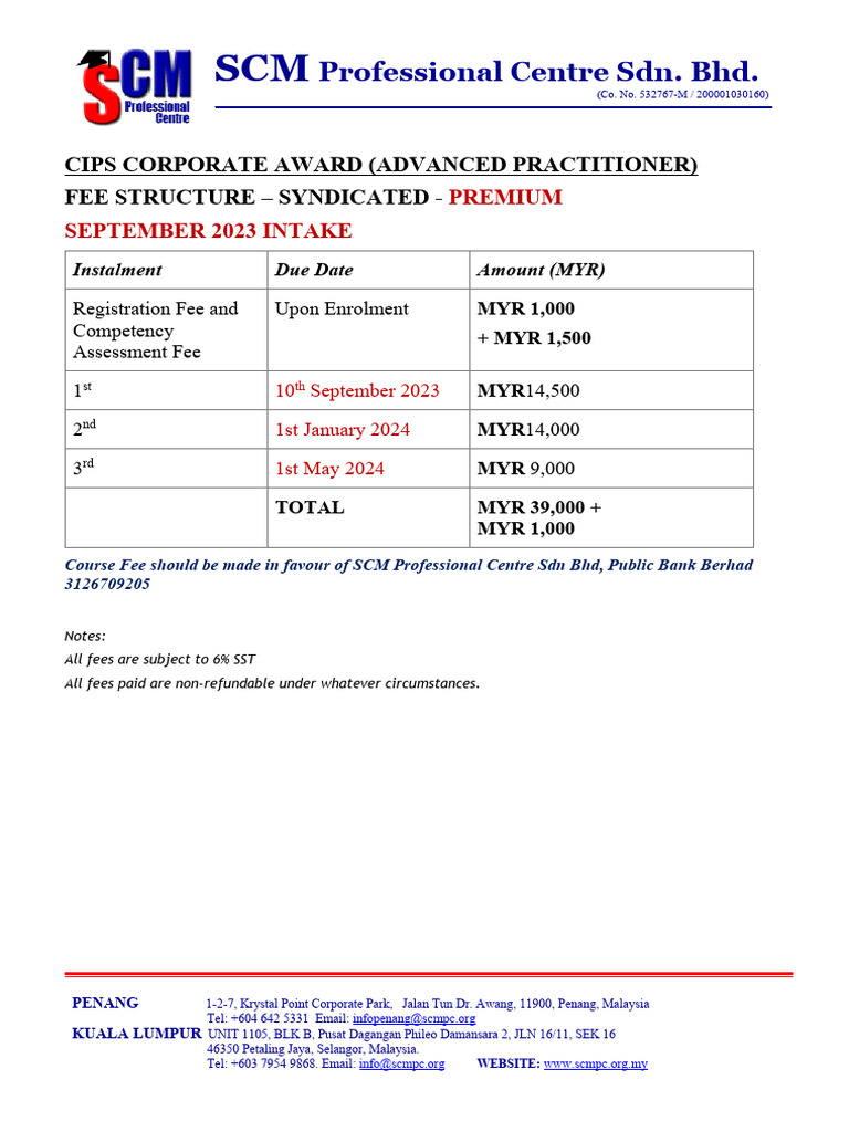 CIPS Corporate Award Fee Structure 2023 | PDF
