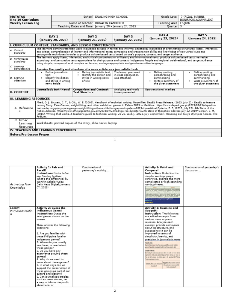 MATATAG-LP-Q3 week 3 - 1.13-17 | PDF | Curriculum | Learning