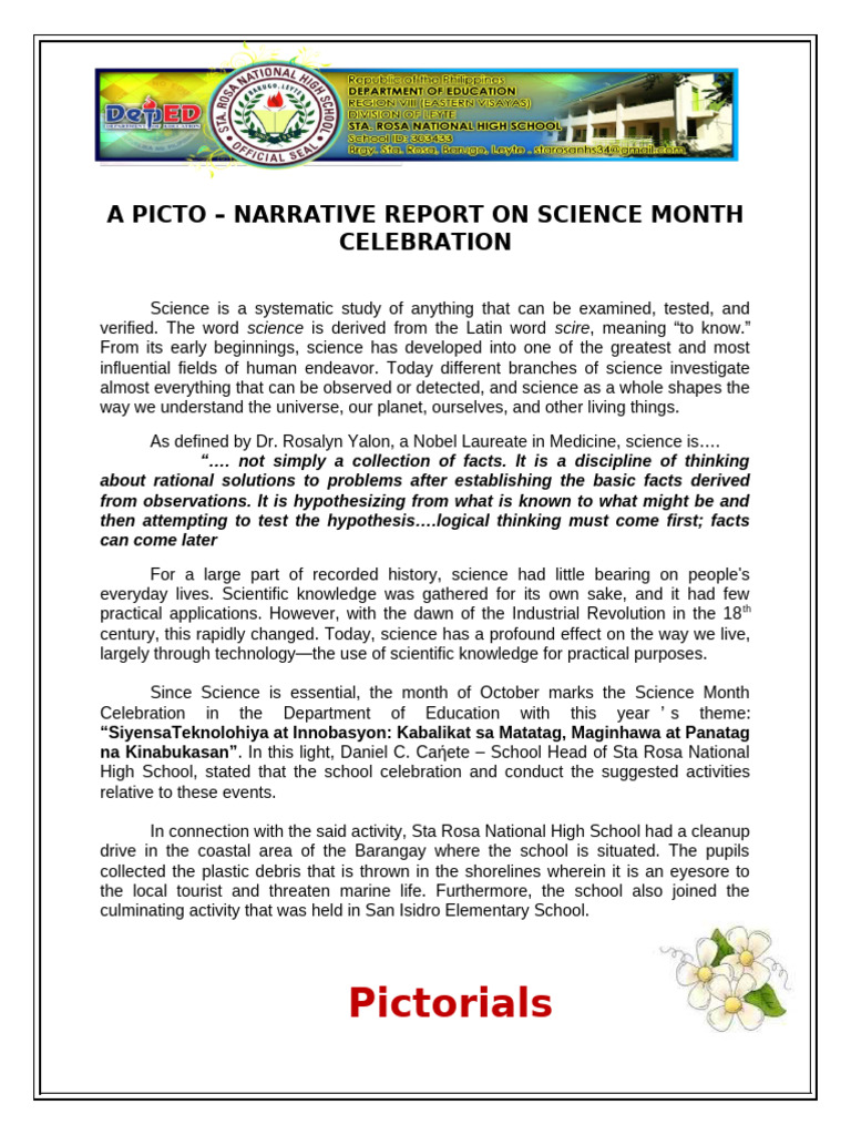 Science Month Celebration Picto Narrative | PDF | Science | Epistemology