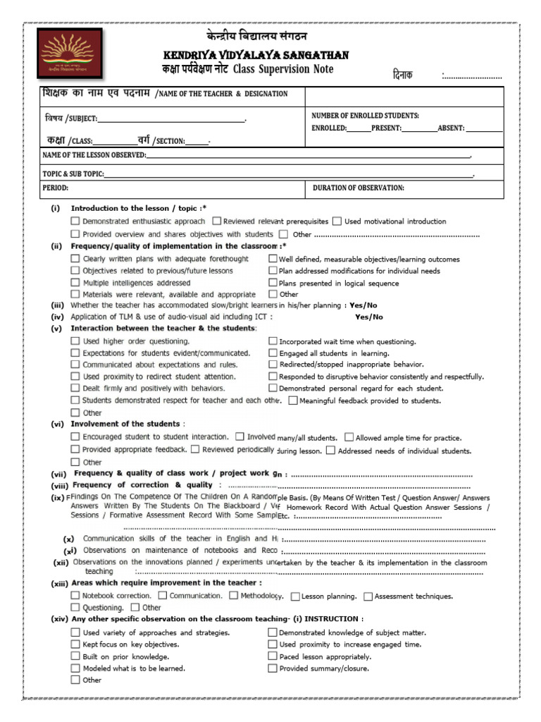 Class Supervision Report Template | PDF