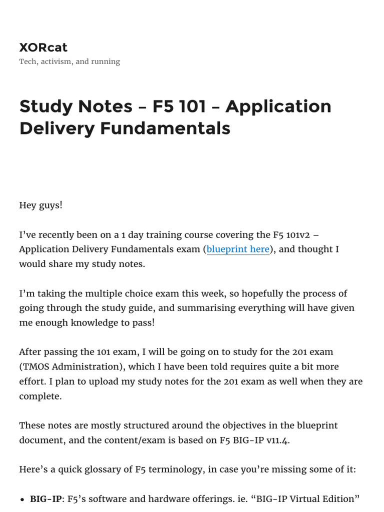 Study Notes F5 101 Application Delivery | PDF | Transmission Control ...