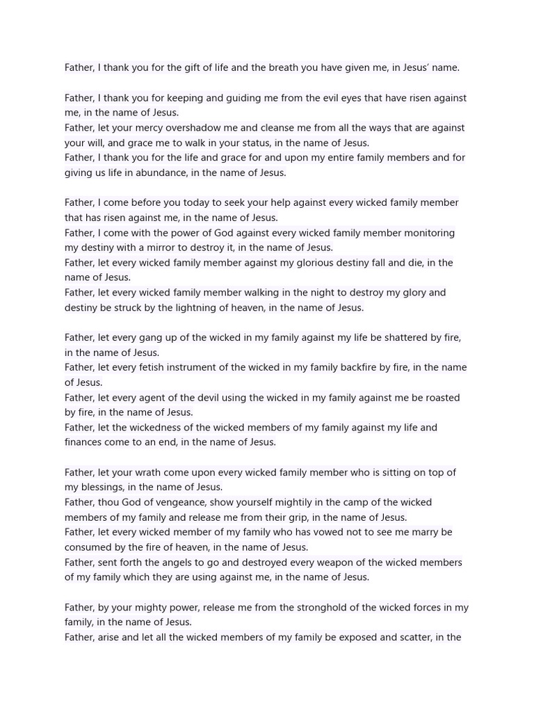 Prayers Against Wicked Family Members | PDF | Glory (Religion) | Satan