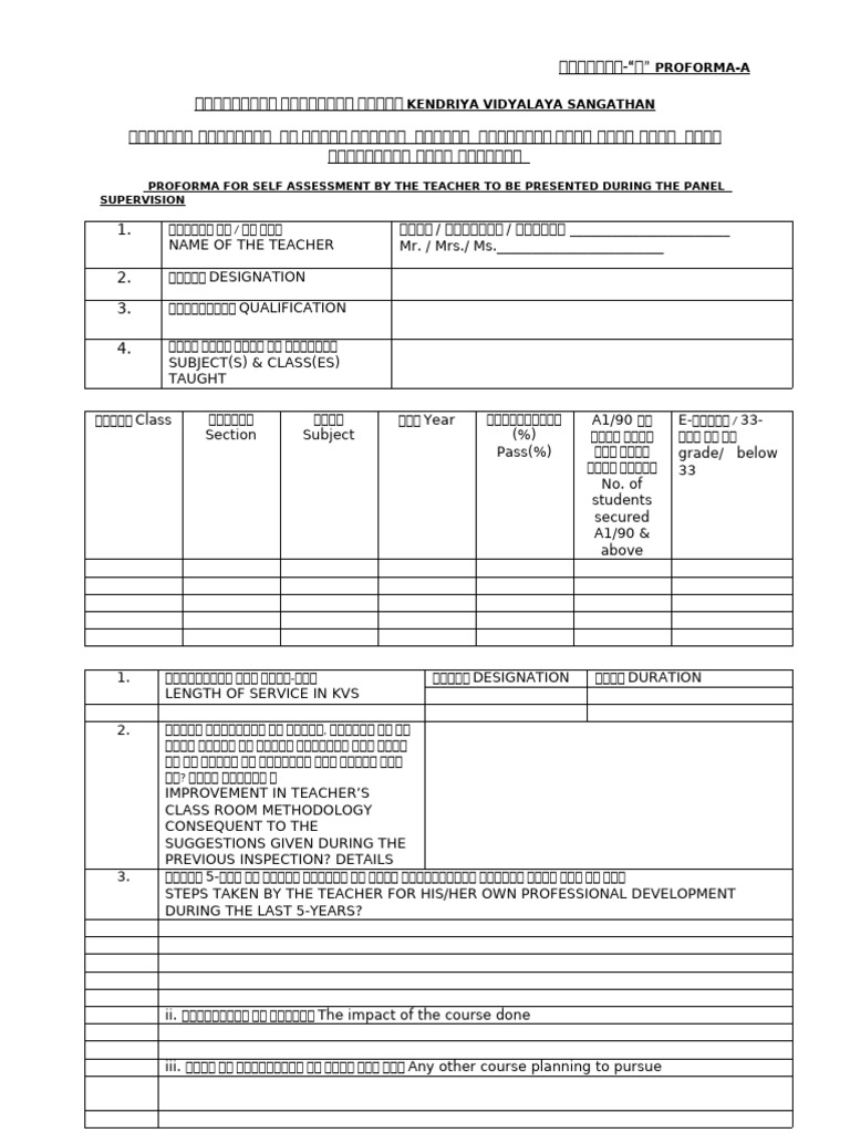 Self Assessment Proforma | PDF