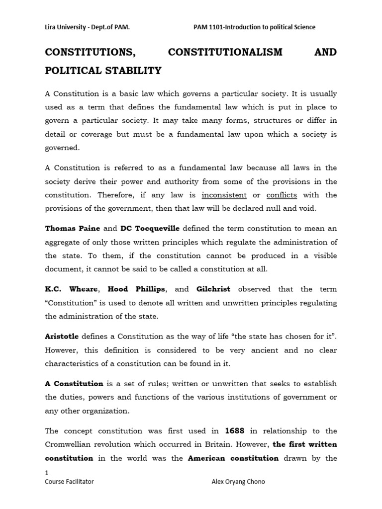 Constitution, Constitutionalism and Political Stability | PDF ...