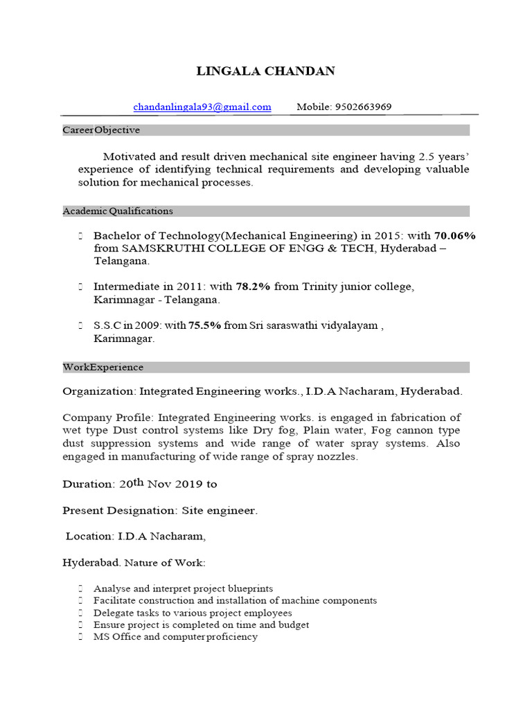 Lingala Chandan Resume | PDF | Engineering