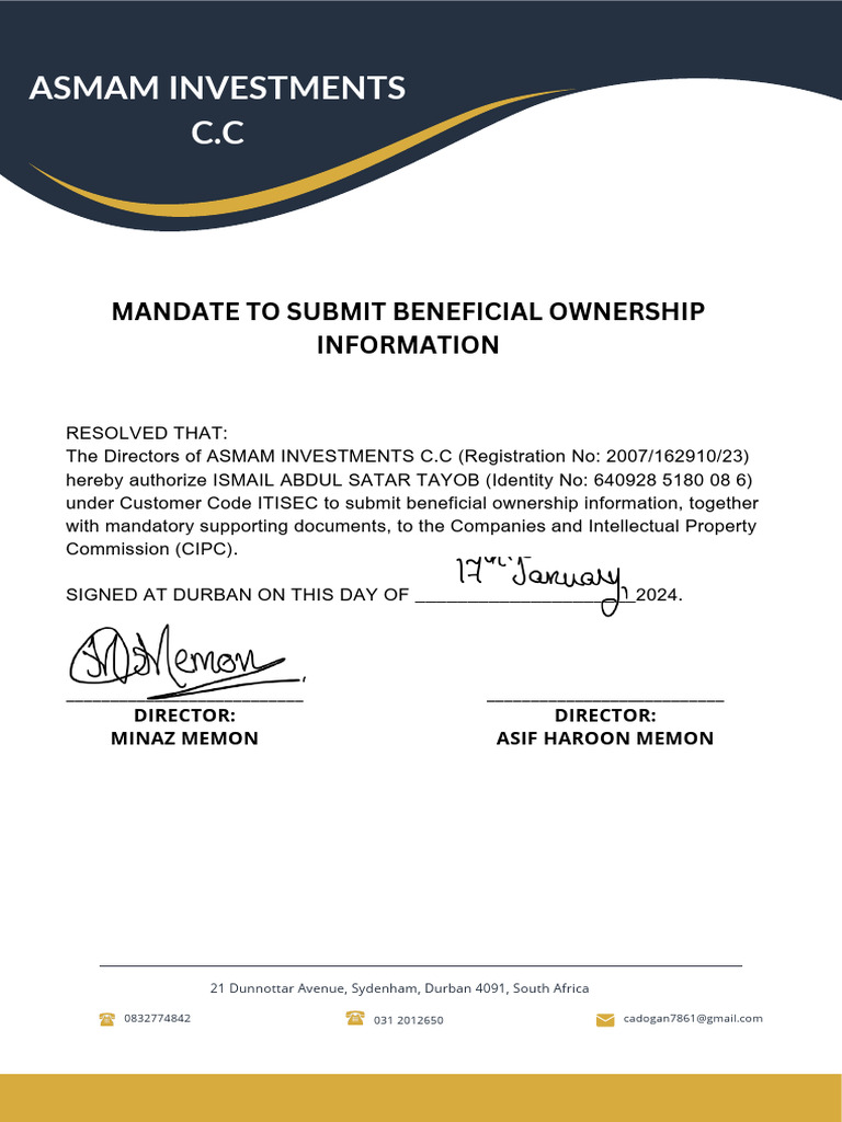 ASMAM Investments Beneficial Ownership Authorization | PDF