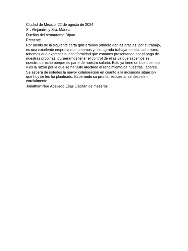 Carta de Propinas | PDF