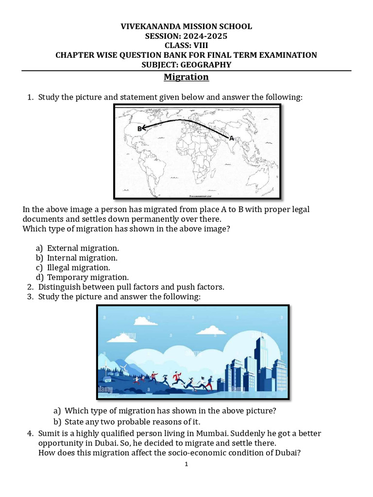 Geography Question Bank for Class VIII | PDF | Human Migration ...
