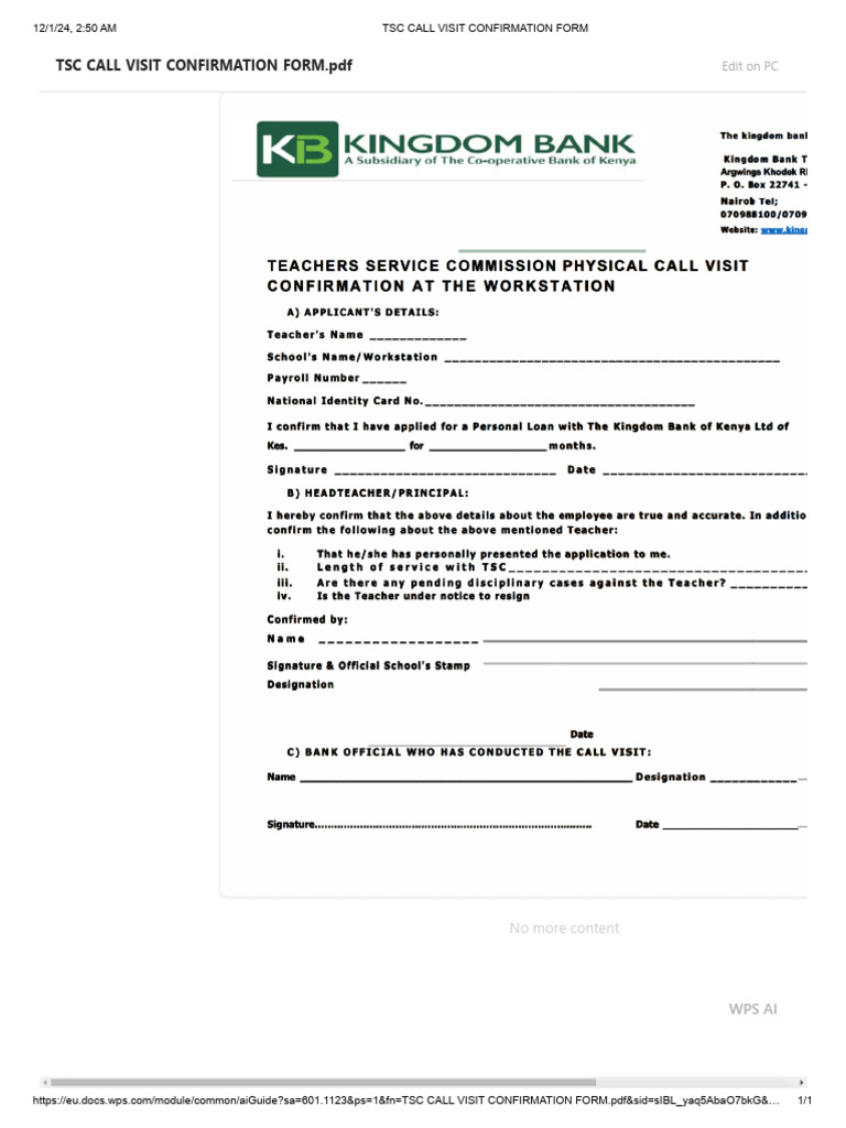 TSC CALL VISIT CONFIRMATION FORM | PDF