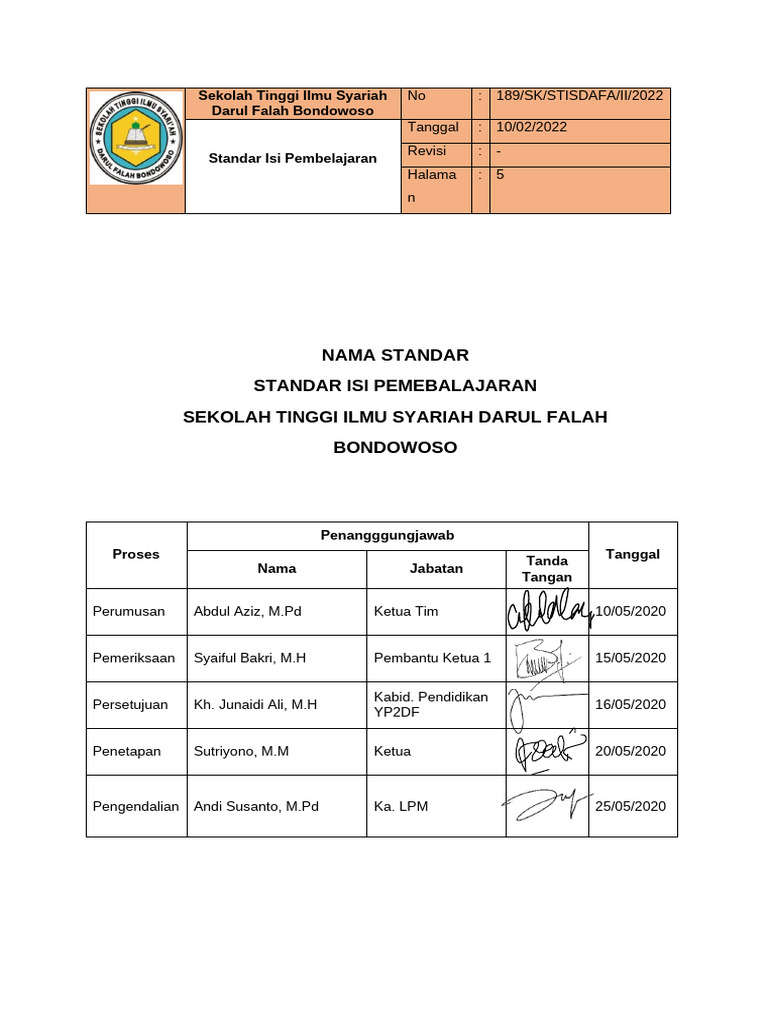 Standar Isi Pembelajaran STIS Darul Falah | PDF
